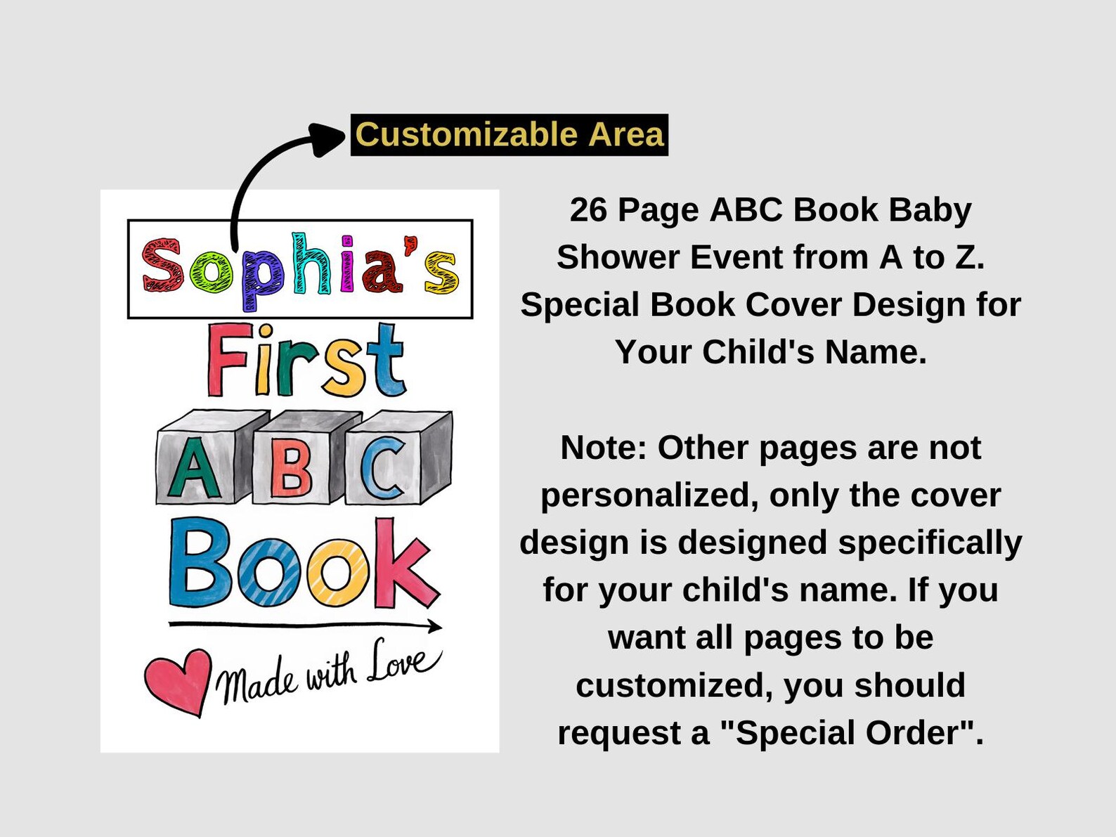 ABC Book Baby Shower Event Personalized Alphabet Coloring Book Keepsake ...