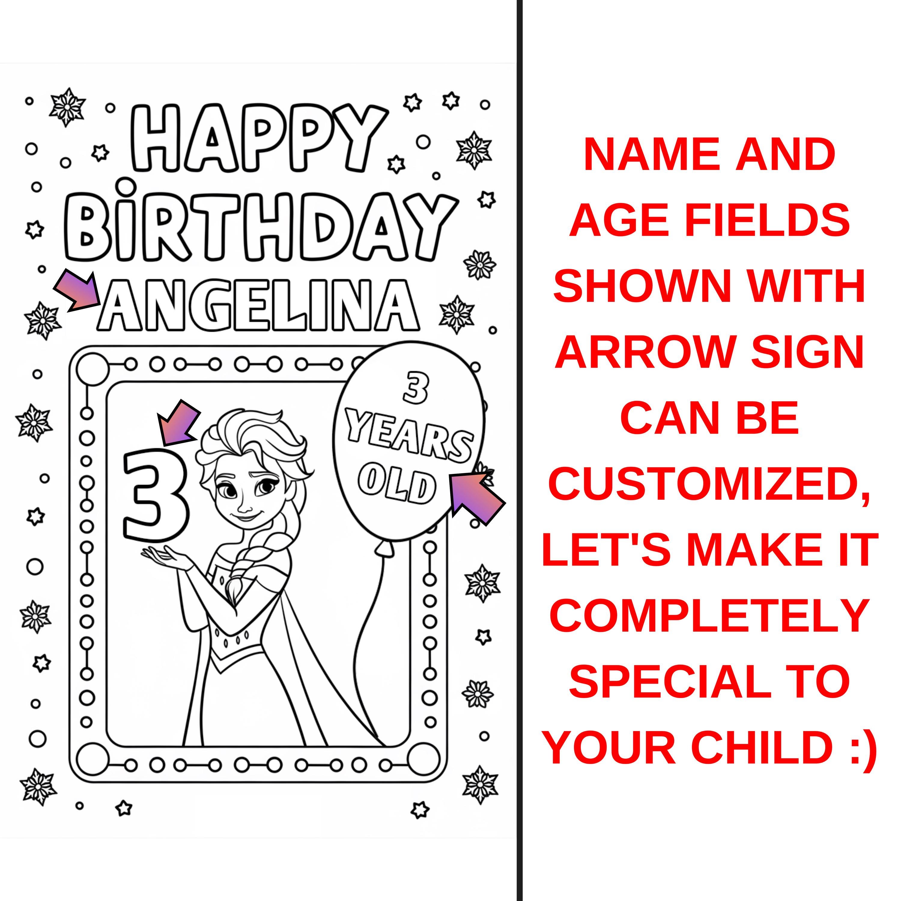 Customizable Elsa Birthday Coloring Pages 6 Printable Frozen Design ...