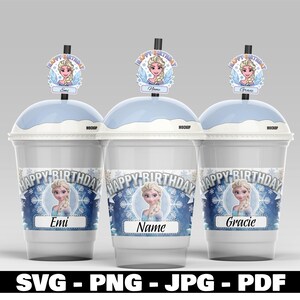 Elsa Frozen Happy Birthday Sticker Set, Disposable Party Straw, Plate ...