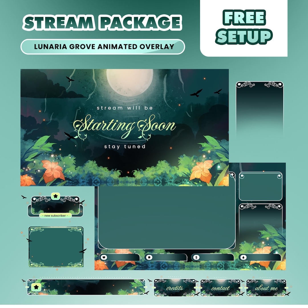 Lunaria Grove Animated Stream Pack for Twitch Kick Youtube, Mystical ...