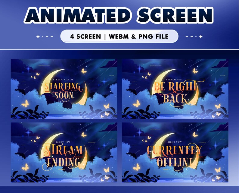 Serene Moonlake Animated Stream Screens for Twitch,youtube,kick, Aesthetic Night Sky Overlay ...