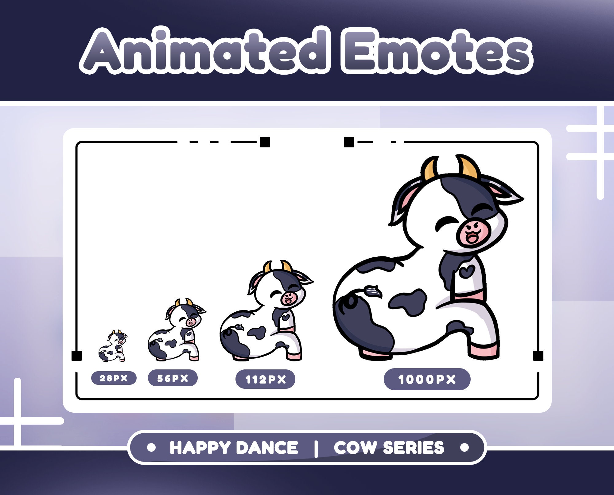 Bundle Emote Cow Animated for Twitch, Youtube, Black and White Cow ...