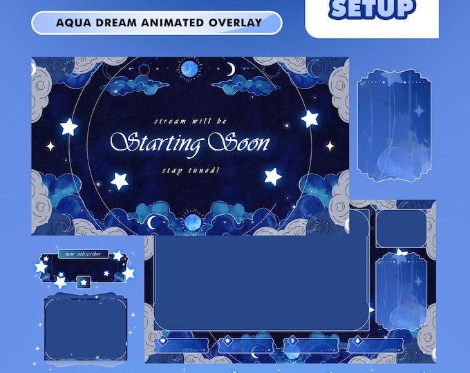 Starry Cloud Twitch Overlay Package – Dreamy Night Sky/moon Celestial ...