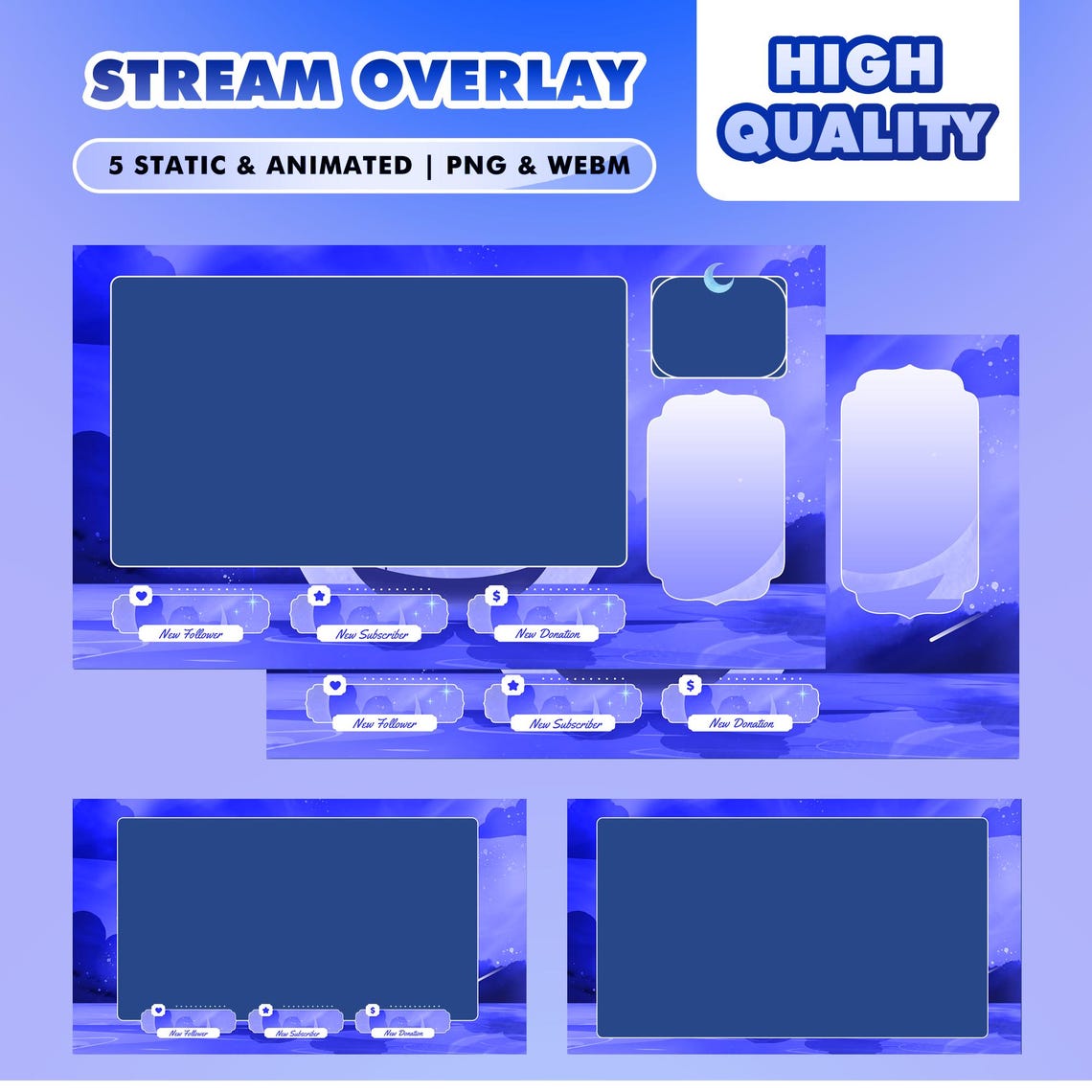 Moonlit Dream Animated Stream Overlay Pack for Twitch Kick Youtube ...
