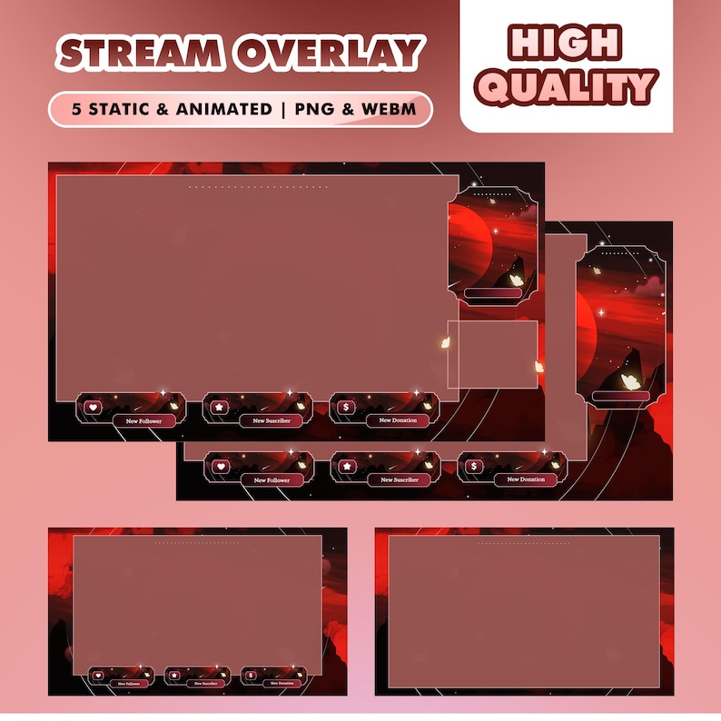 Crimson Eclipse Animated Stream Overlay Pack for Twitch Kick Youtube ...