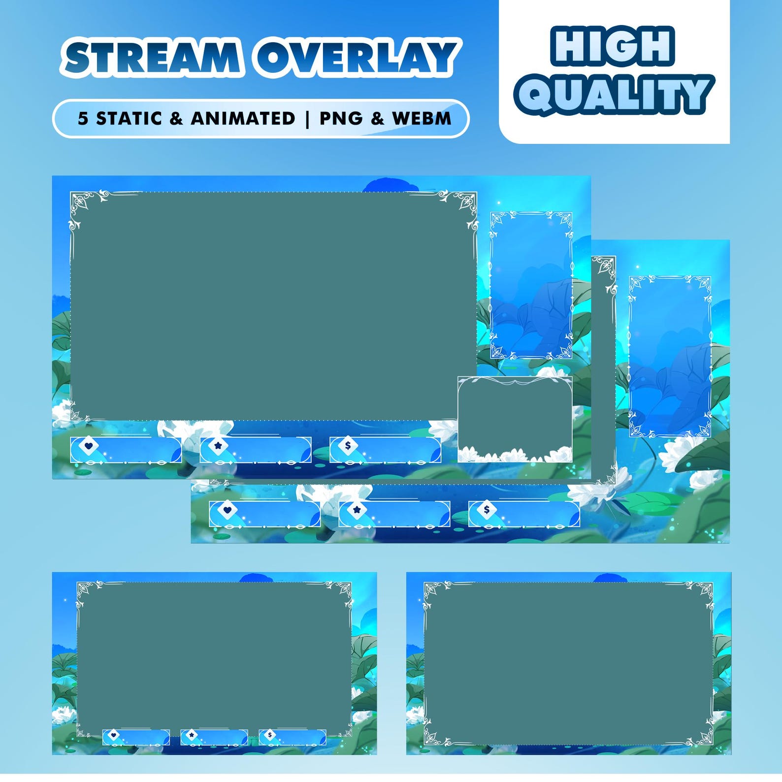 Midnight Lily Animated Stream Overlay Package for Twitch OBS Tranquil ...