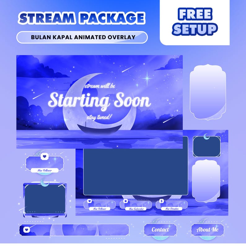 Moonlit Dream Animated Stream Overlay Pack for Twitch Kick Youtube ...