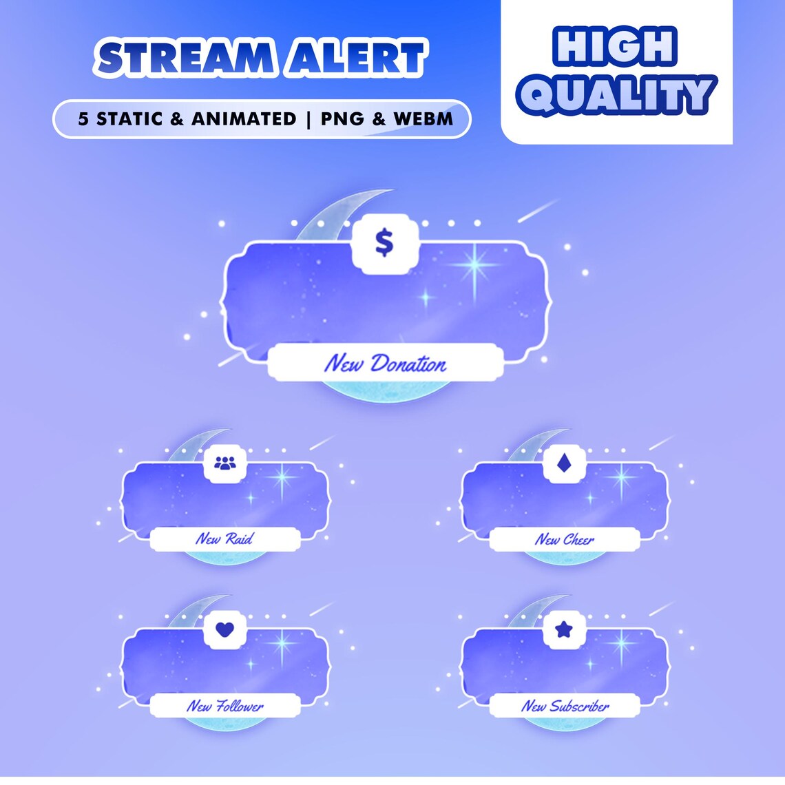 Moonlit Dream Animated Stream Overlay Pack for Twitch Kick Youtube ...