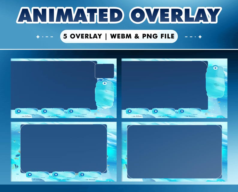 Under Sea Ocean Blue Animated Stream Overlay Package for Twitch OBS ...