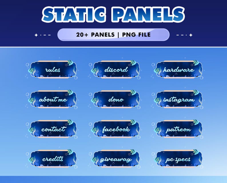Aqua Dream Stream Panels for Twitch Kick Youtube, Cute Undersea Theme ...