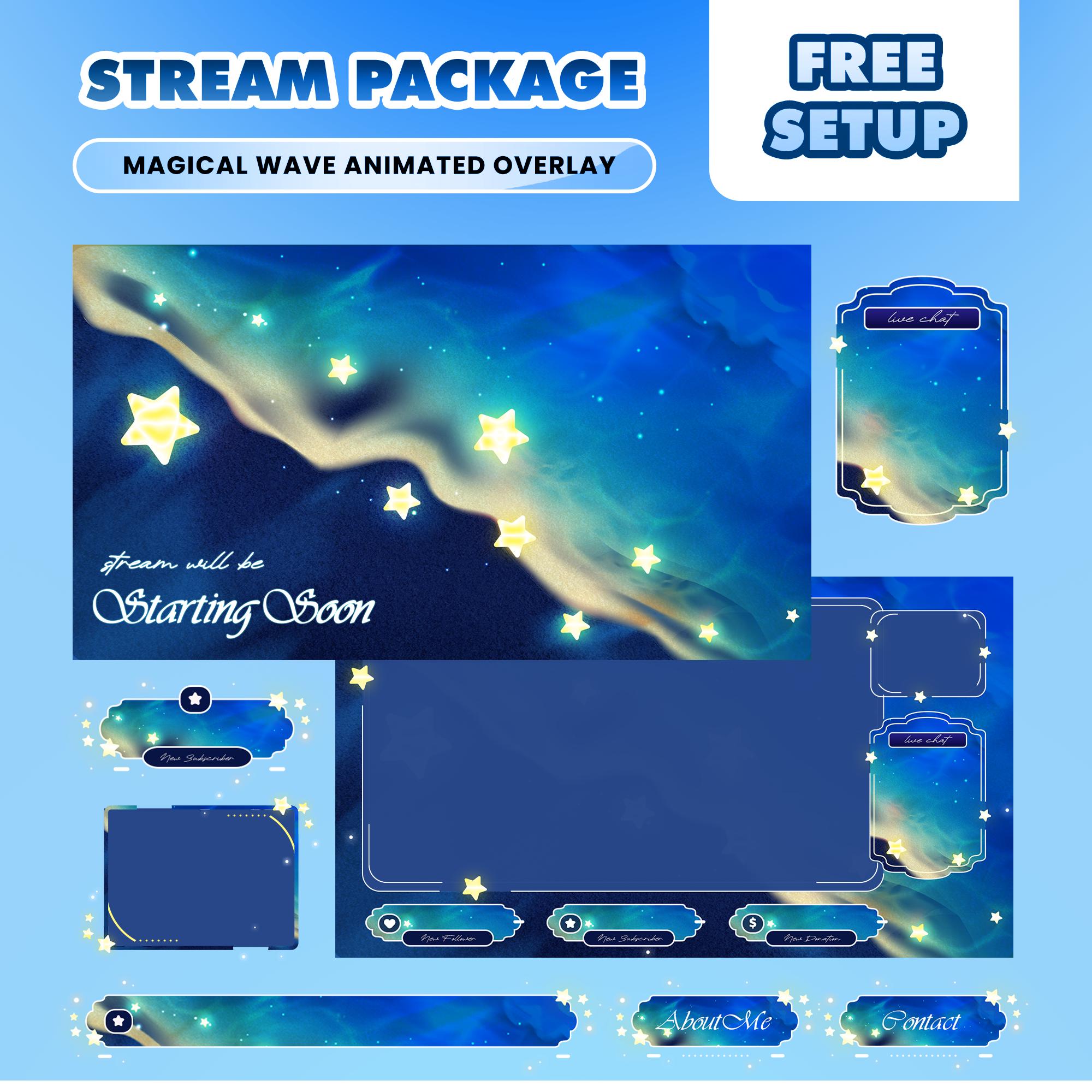 Magical Wave Animated Stream Overlay Pack for Twitch Kick Youtube ...