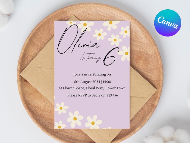 Editable Purple Flower Invatation Template, Birthday Party Invite ...