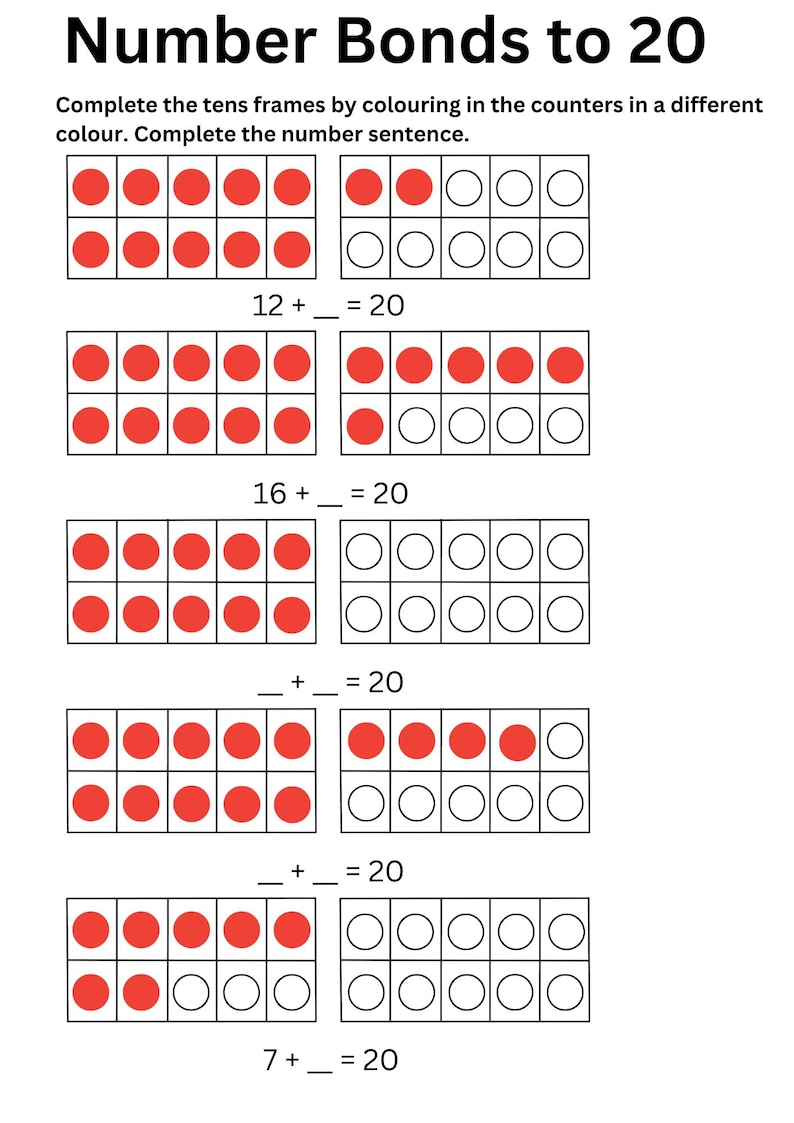 Number Bonds to 20 - Etsy