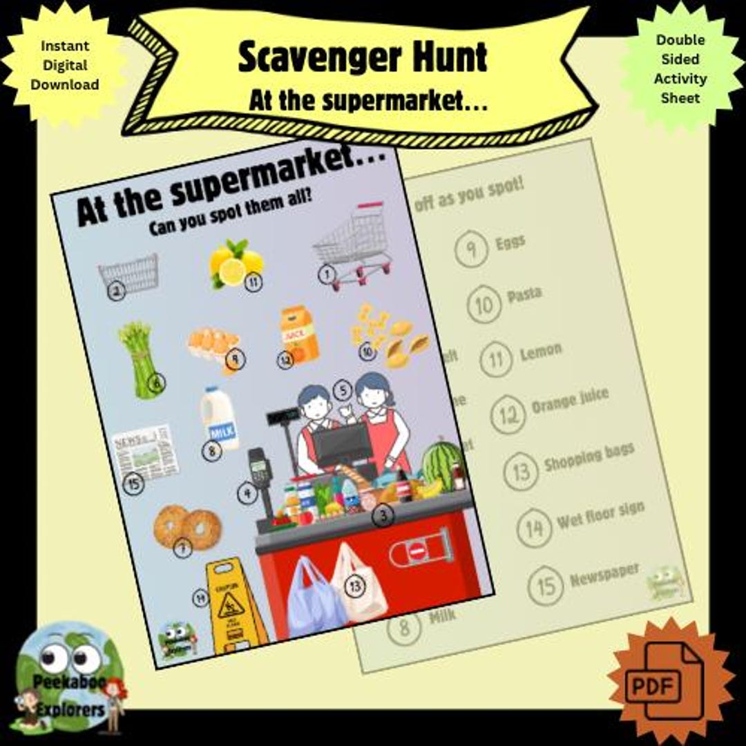 Children’s Scavenger Hunt I-spy - Digital Download - Double-sided Flash ...