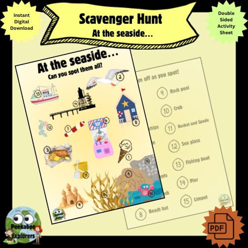 Children’s Scavenger Hunt I-spy - Digital Download - Double-sided Flash ...