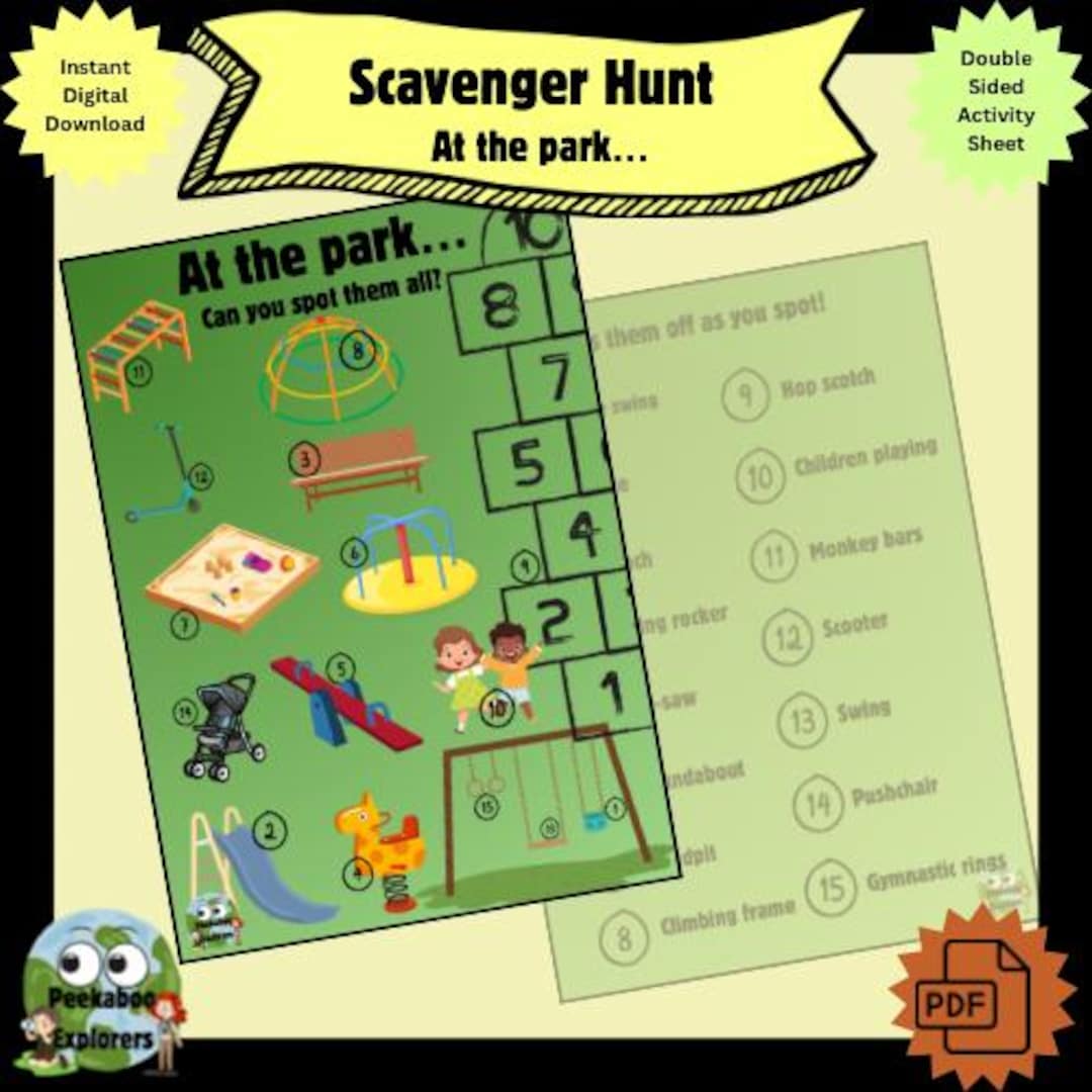 Children’s Scavenger Hunt I-spy - Digital Download - Double-sided Flash ...