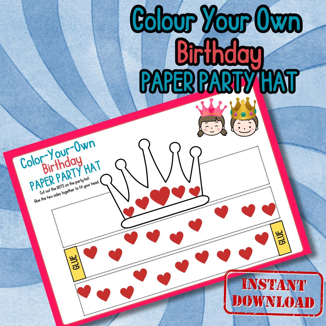 Color-your-own DIY Kids Party Hat Paper Set, Craft Activity Kit - Etsy