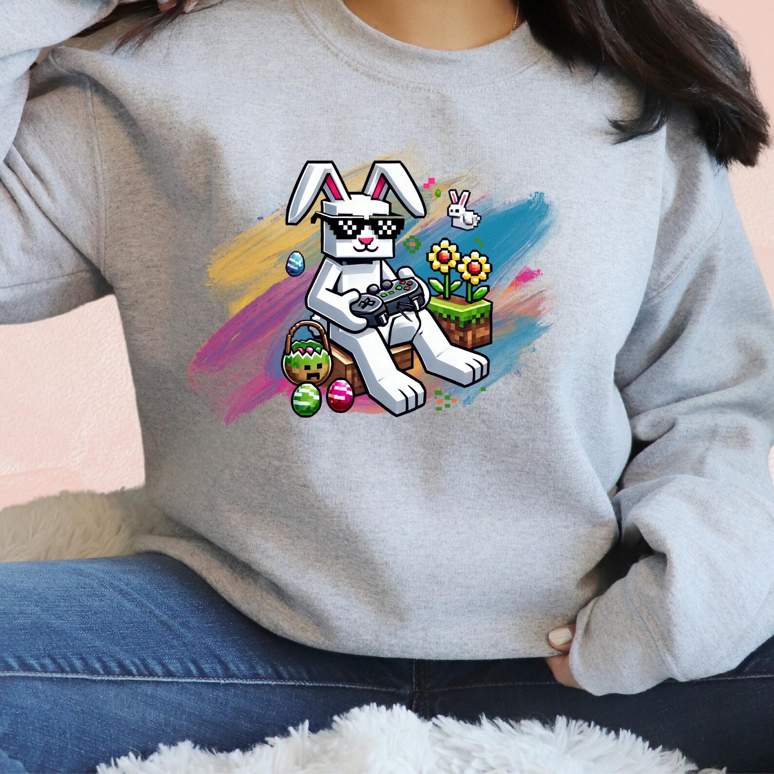 Minecraft Bunny Easter PNG, Gamer Easter Digital Download, Pixel Bunny ...