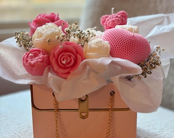 Pink Bear Bouquet Purse | Soy Wax Candles | Flowers and Candle Gift ...