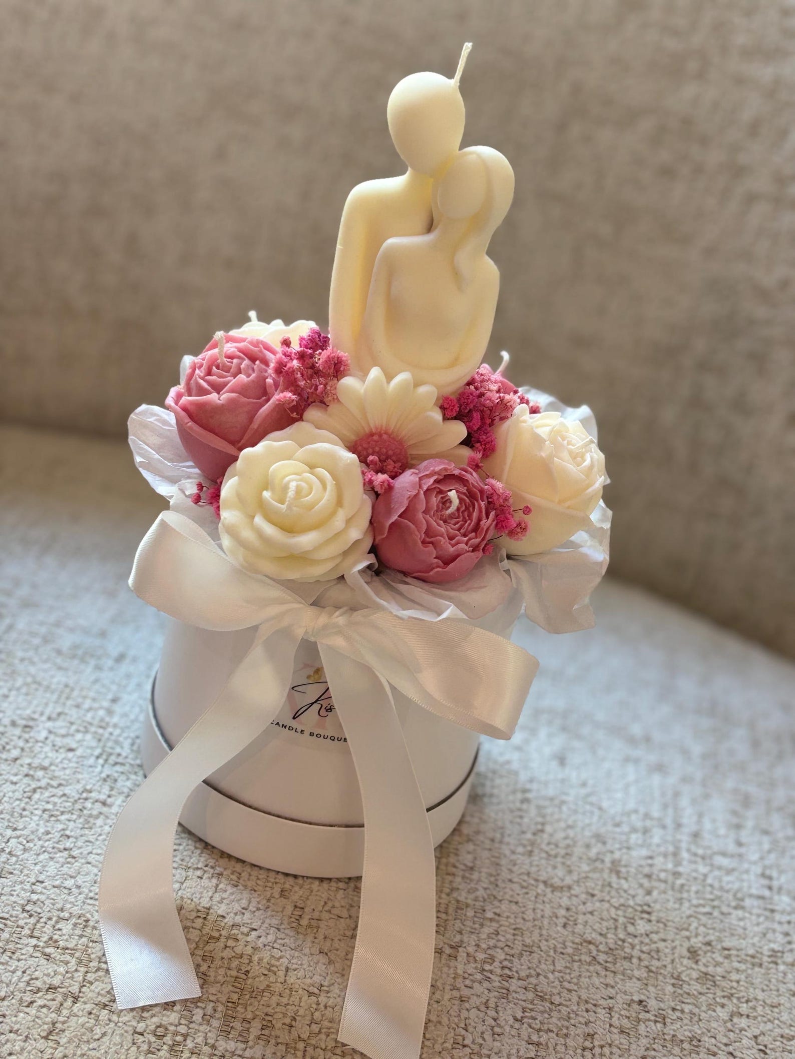 Handcrafted Candle Bouquet | Embracing Couple, Floral Anniversary Gift ...
