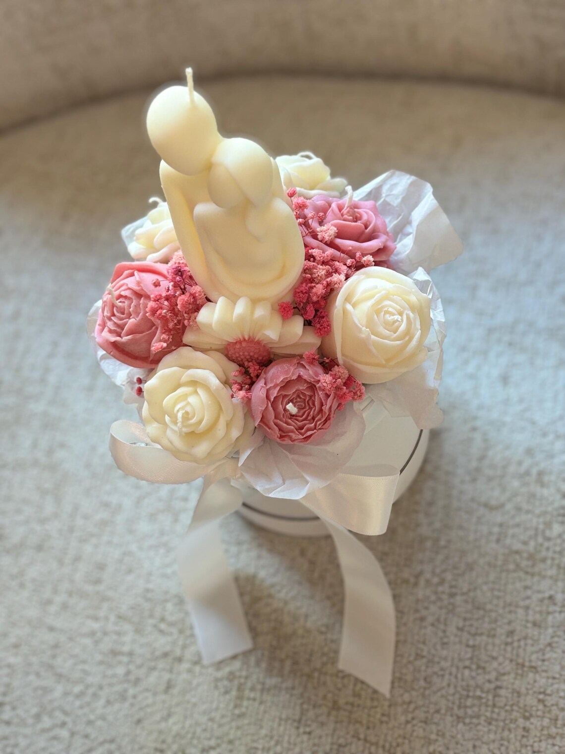 Handcrafted Candle Bouquet | Embracing Couple, Floral Anniversary Gift ...