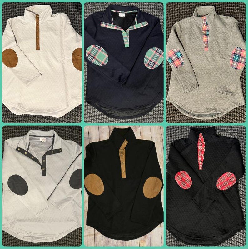 Monogram Quarter Zip Pullover: Plaid Elbow Patch Sweatshirt - Etsy
