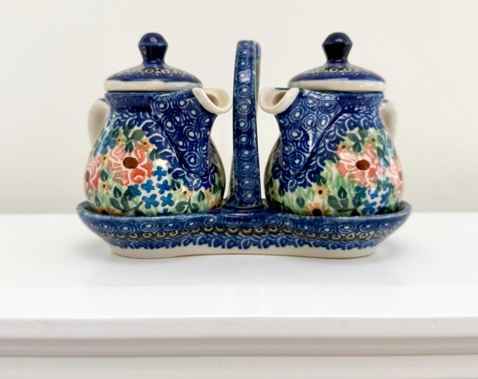 Polish Pottery Mini Cruet Set Boleslawiec Unikat With Handled Tray - Etsy