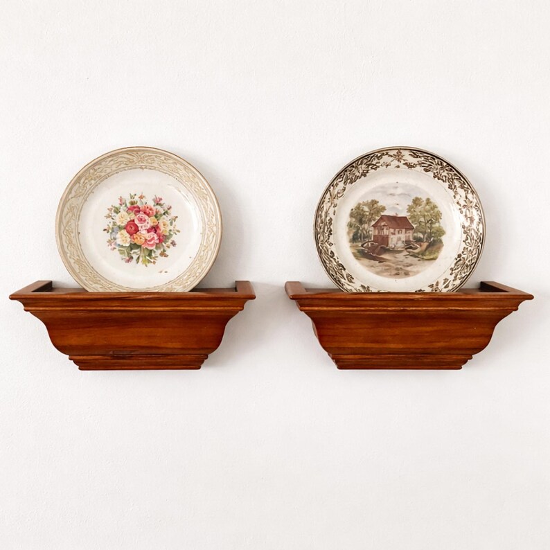 Pair of Wood Wall Plate Shelves With Groove, Gallery Ledge Kitchen ...