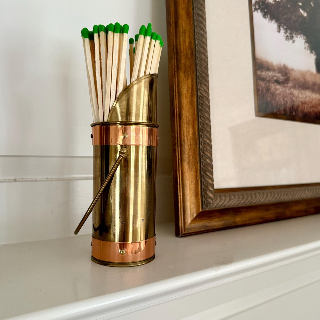 Cool Vintage Copper & Brass Fireplace Long Reach Matchstick Holder and ...