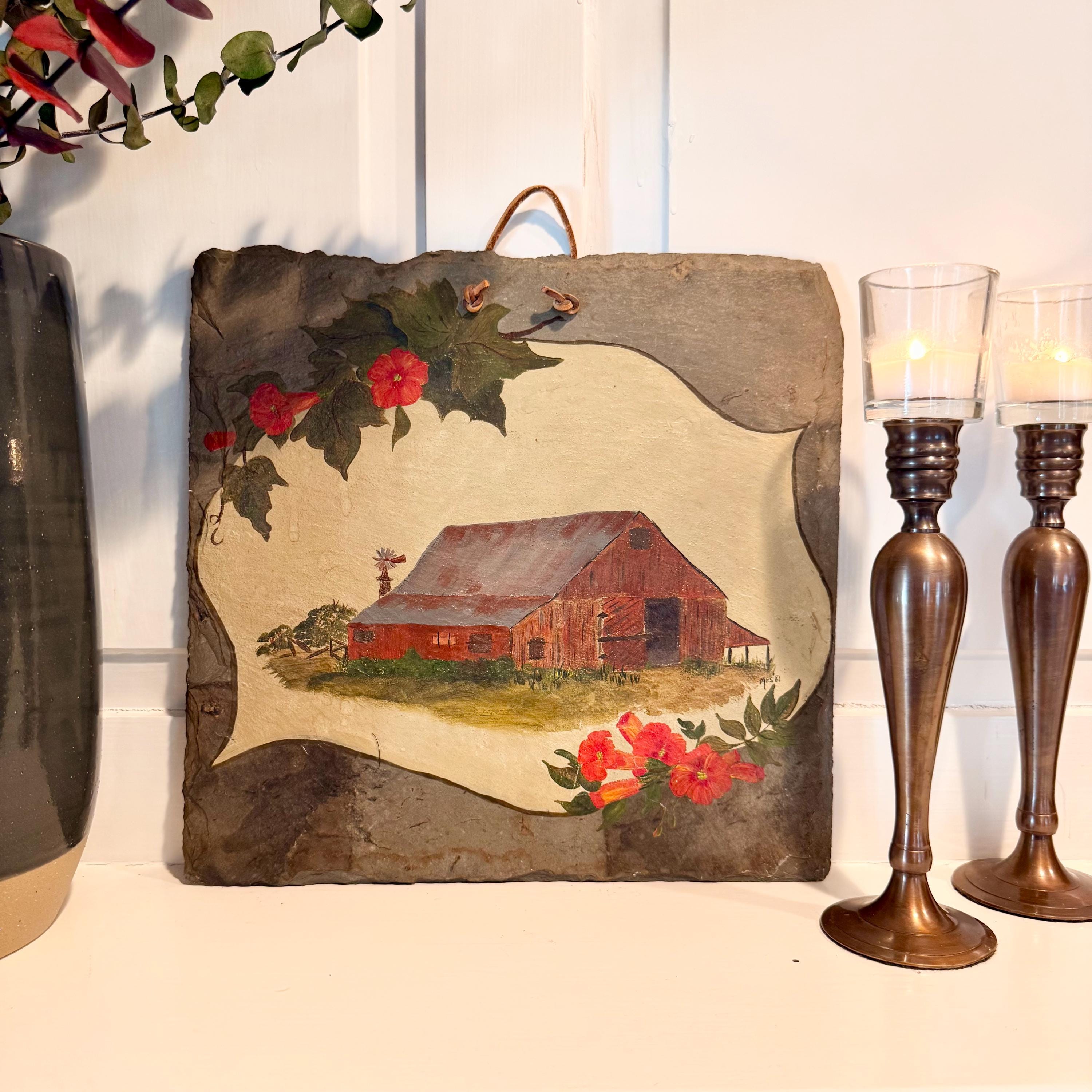 Red Barn Slate Wall Hanging ~ Country Cottage ~ 12.5" Vintage, Hand ...