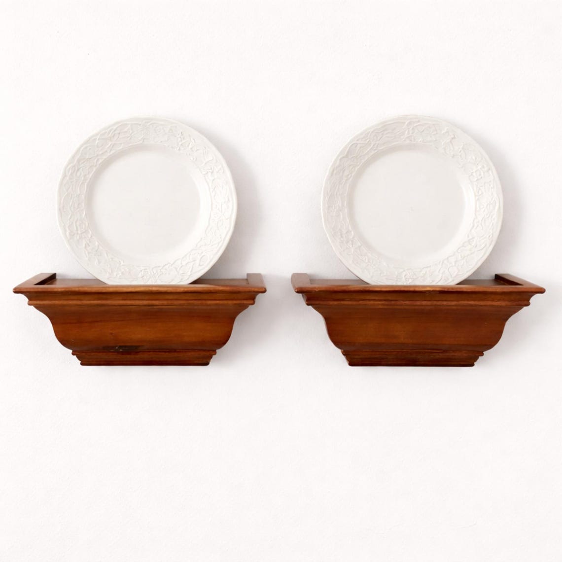 Pair of Wood Wall Plate Shelves With Groove, Gallery Ledge Kitchen ...