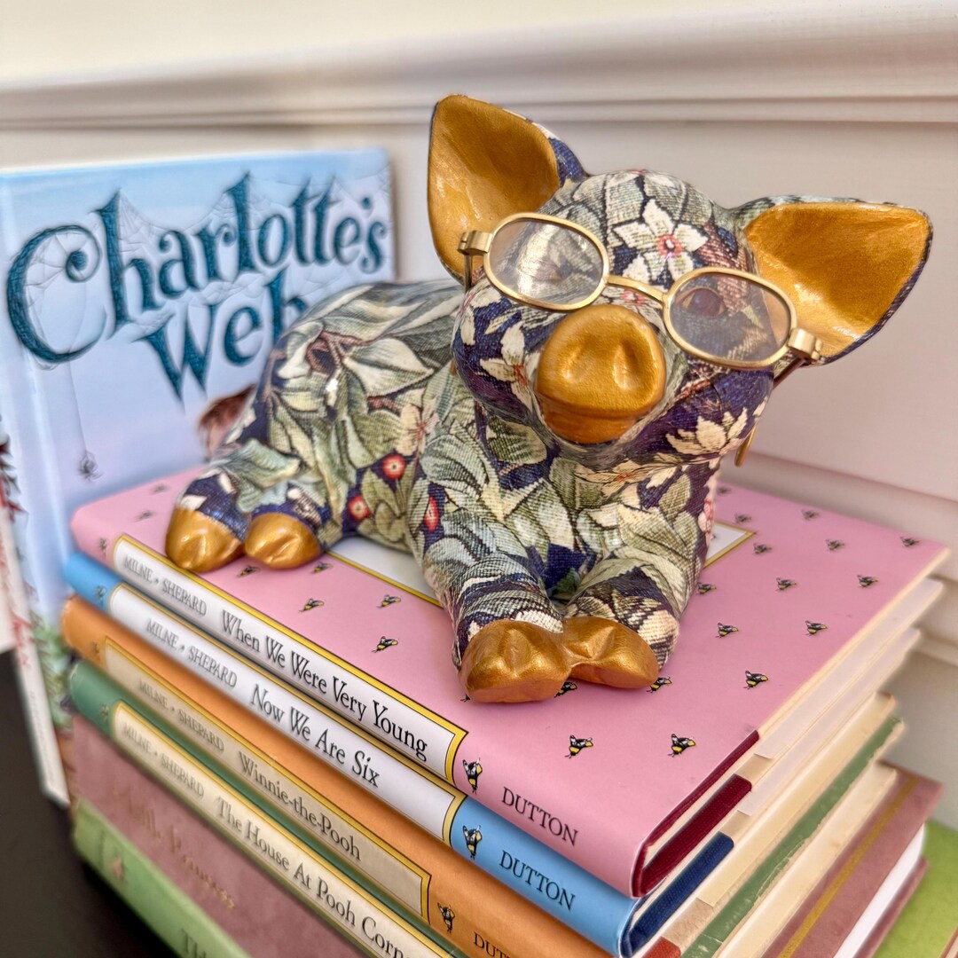 Porcelain Patchwork Decoupage Granny Pig W/ Glasses 8" X 5" ~ Vintage ...