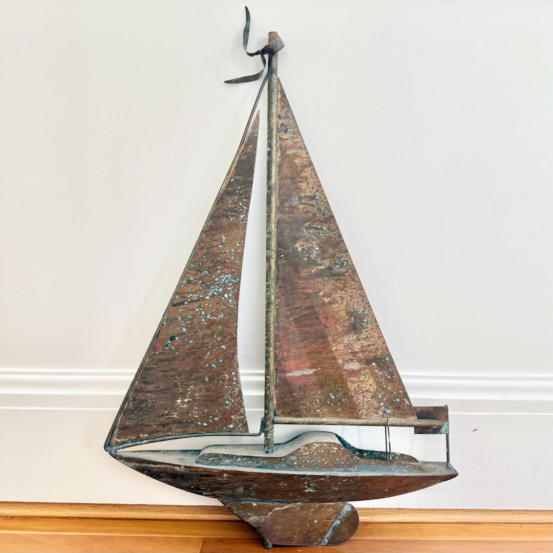 1970s 28” Metal Sailboat Sculpture ~ Patina Copper Finish ~ 28 ...