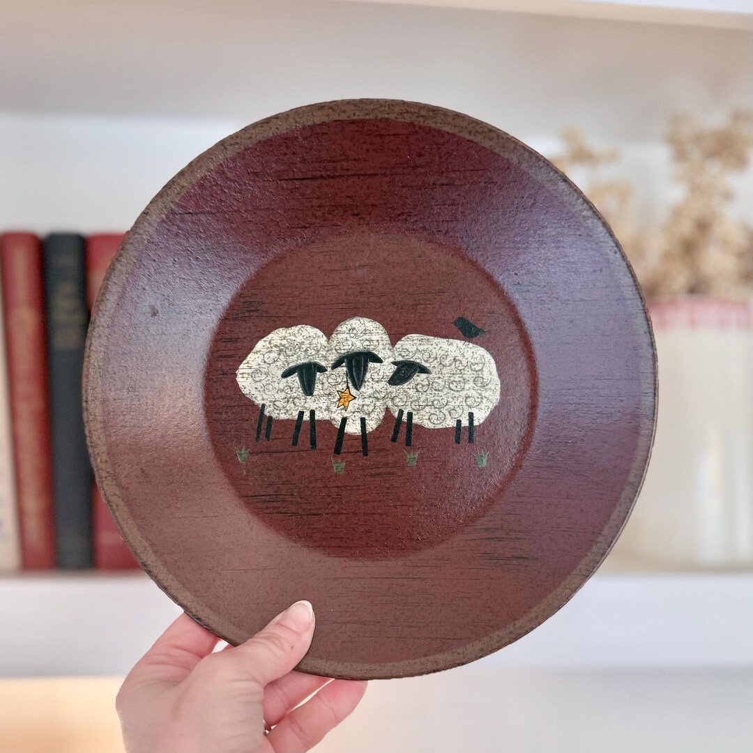Handpainted Wood Folk Art Sheep Plate From the Hearthside Collection by ...