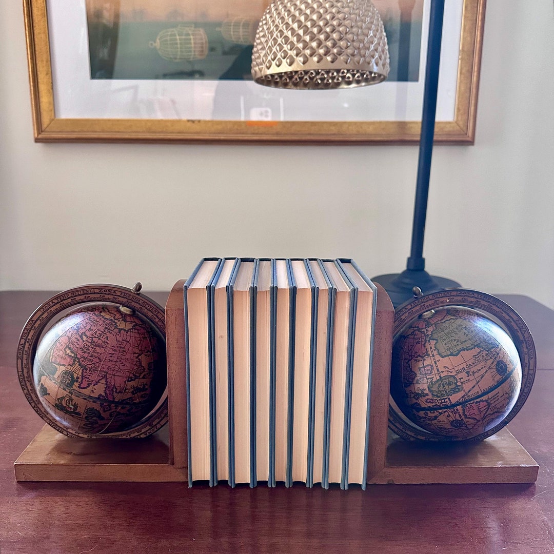 Vintage Old World Globe Bookends | Wood With Felted Bottoms | Spinning ...