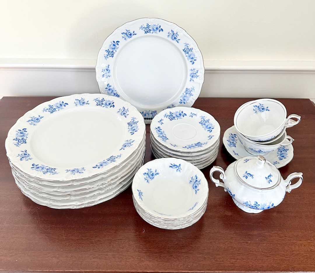 25 Piece Set 1950s Winterling Schwarzenbach Bavarian Bone China in Blue ...