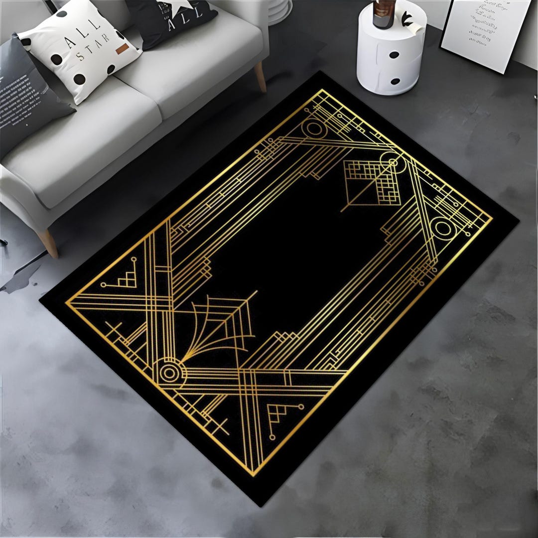 Art Deco Rug,gold Striped Rug,abstract Area Rug,salon Rug,living Room ...