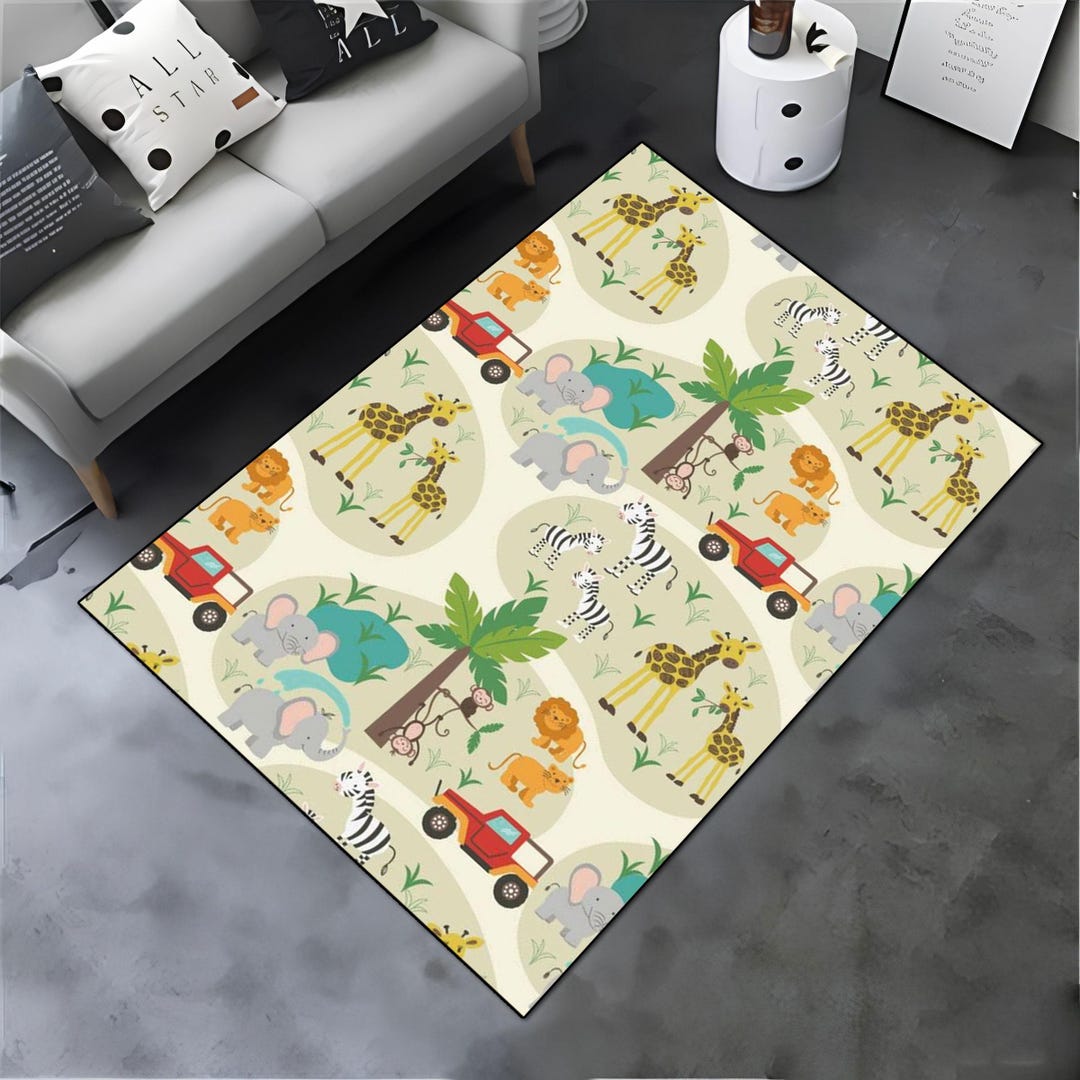 Jungle Animals Play Rug,kids Room Rug,cute Animals Design Rug,washable ...