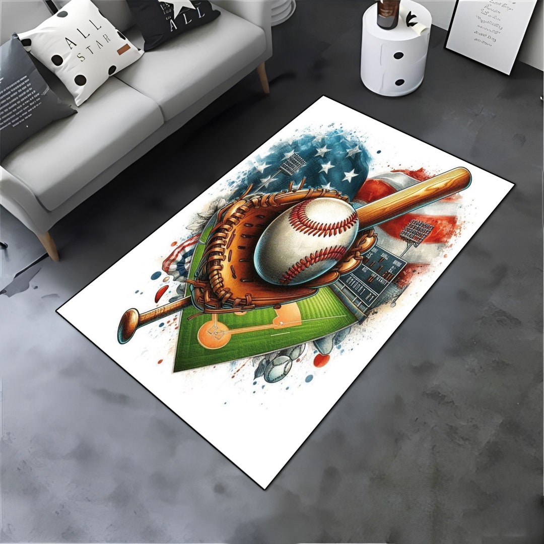Baseball Rug,baseball Ball Rug,baseball Area Rug,sport Decor Rug,teen ...
