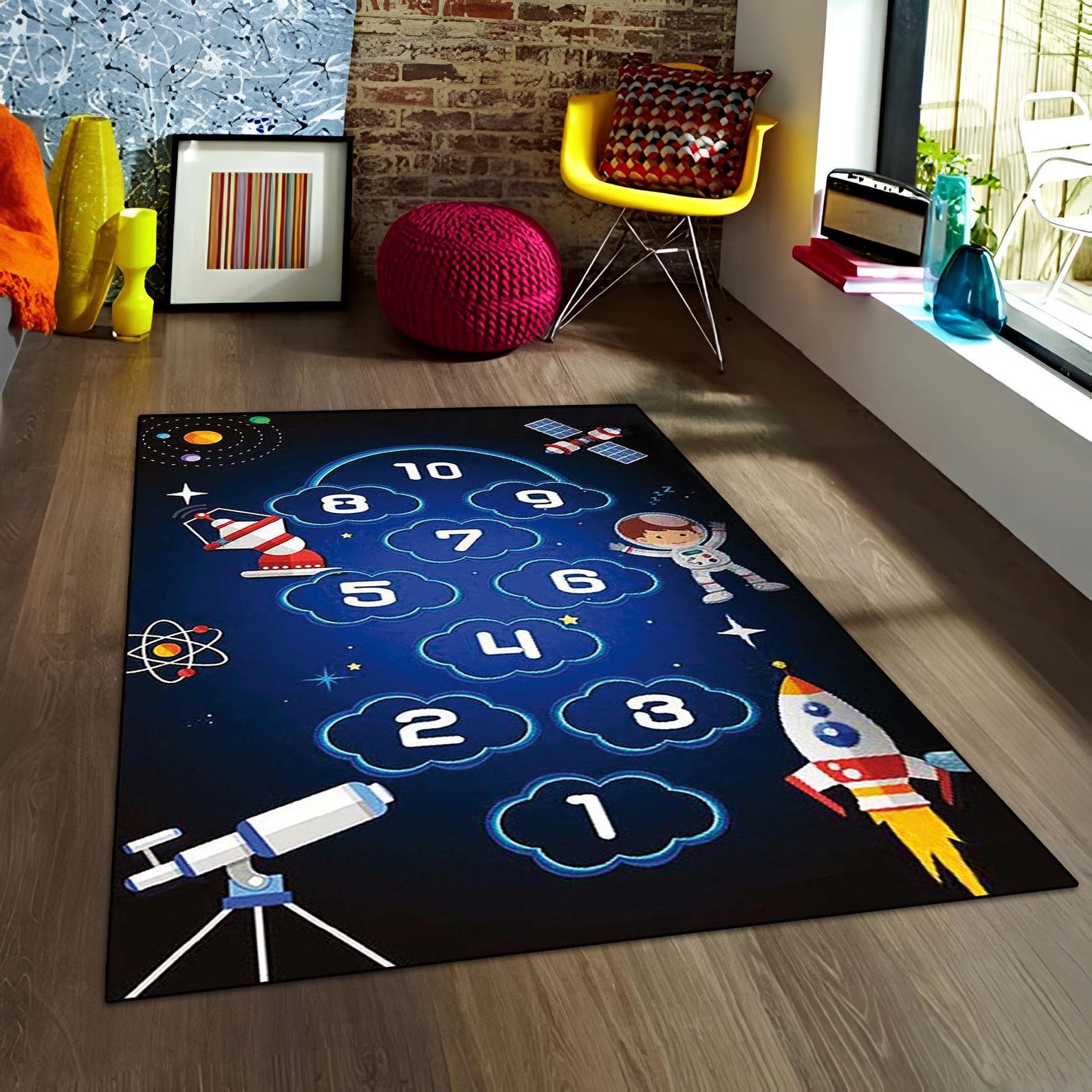 Hopscotch Game Rug,space Hopscotch Play Mat,space Decor Gift Rug,kid's ...