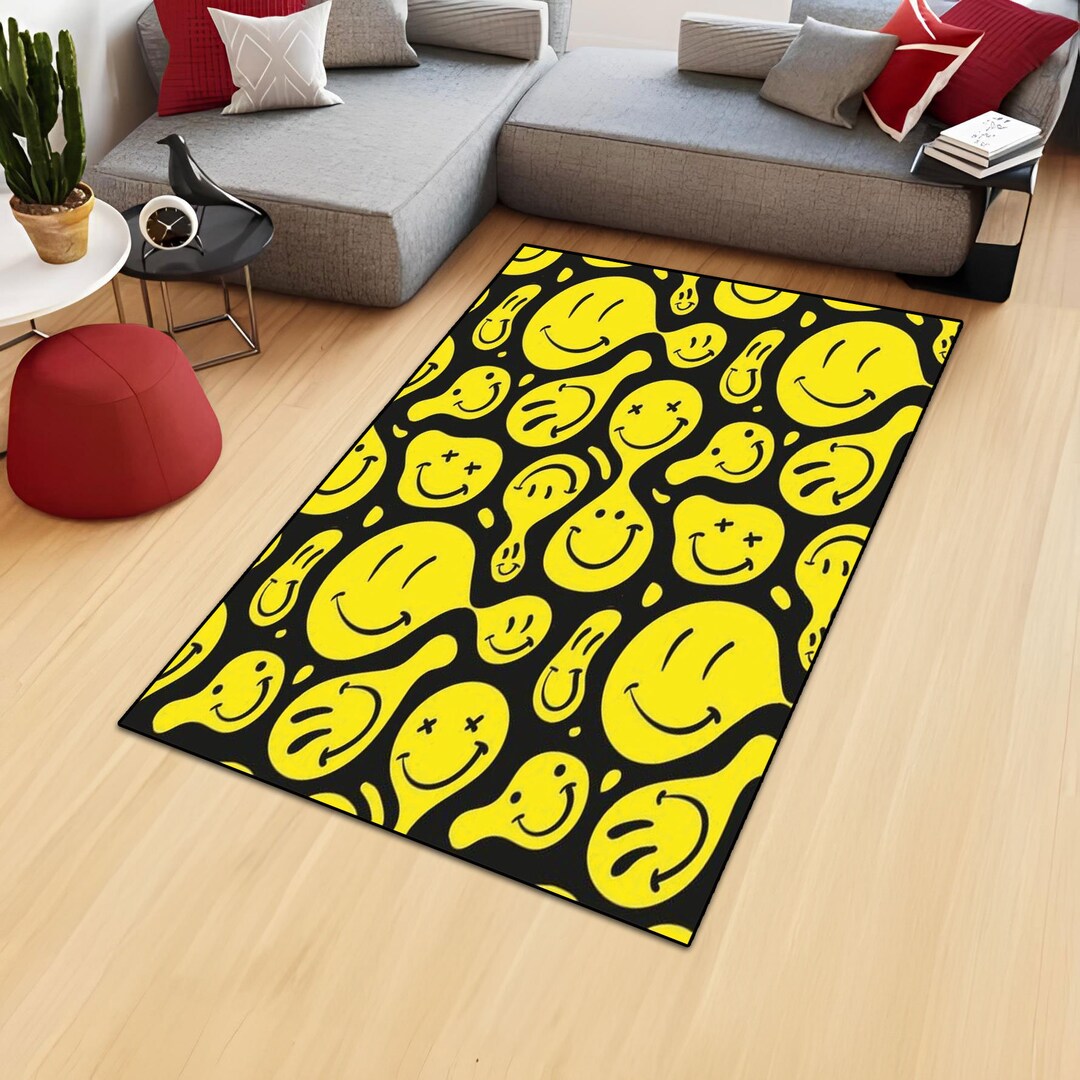 Happy Face Area Rug,smile Rug,smile Happy Face Decor Rug,fun Yellow and ...