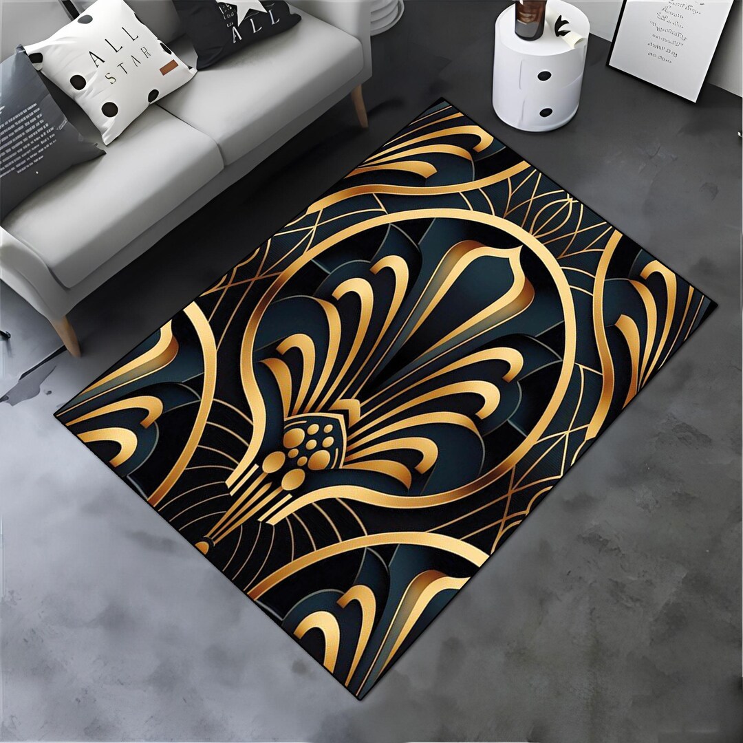 Art Deco Rug,gold Pattern Rug,modern Art Rug,housewarming Gift,living ...