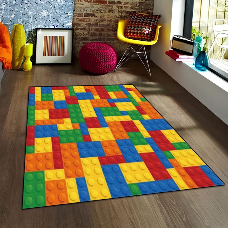 Colorful Building Blocks Rug: Non-slip Kids Playroom Decor - Etsy
