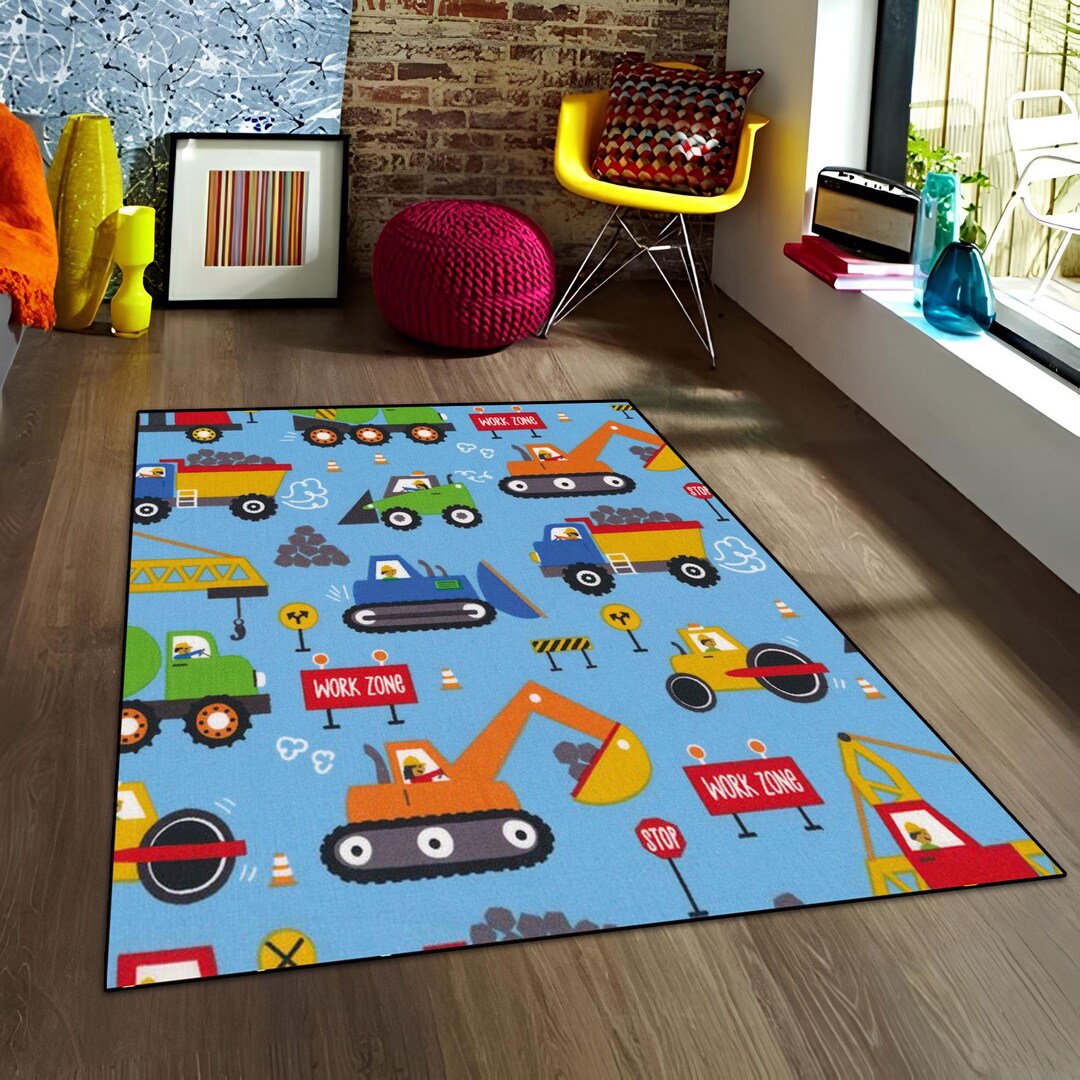 Construction Vehicles Rug,construction Trucks Rug,game Room Rug,kids ...