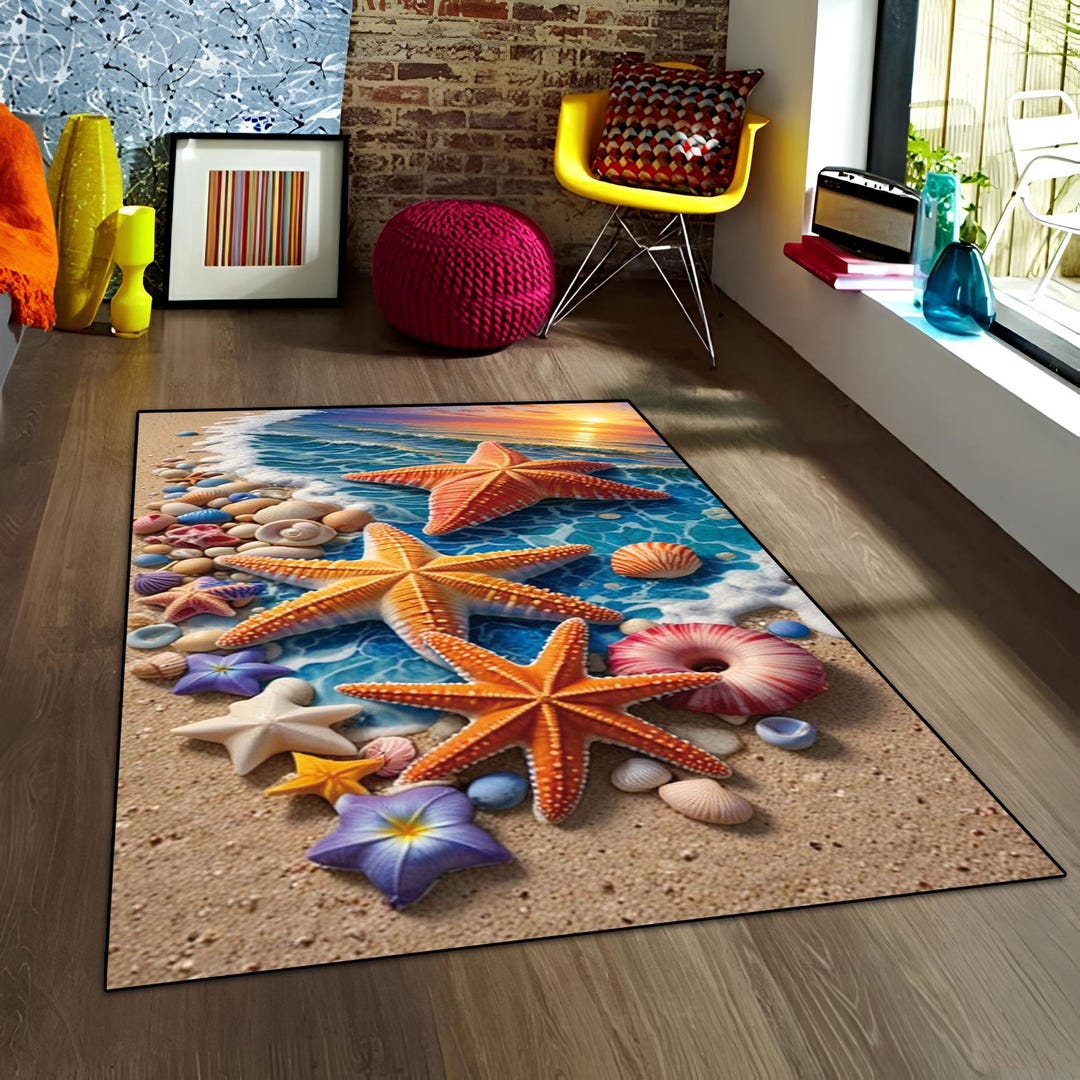 Beach Rug,sea Rug,starfish Rug,seashell Rug,summer Decor Rug,washable ...