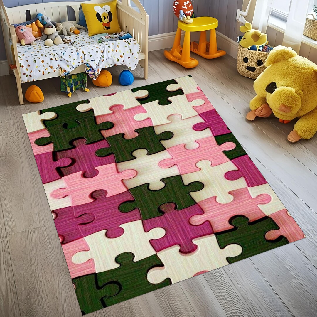 Colorful Puzzle Piece Kids Rug: Non-slip Children's Game Rug - Etsy