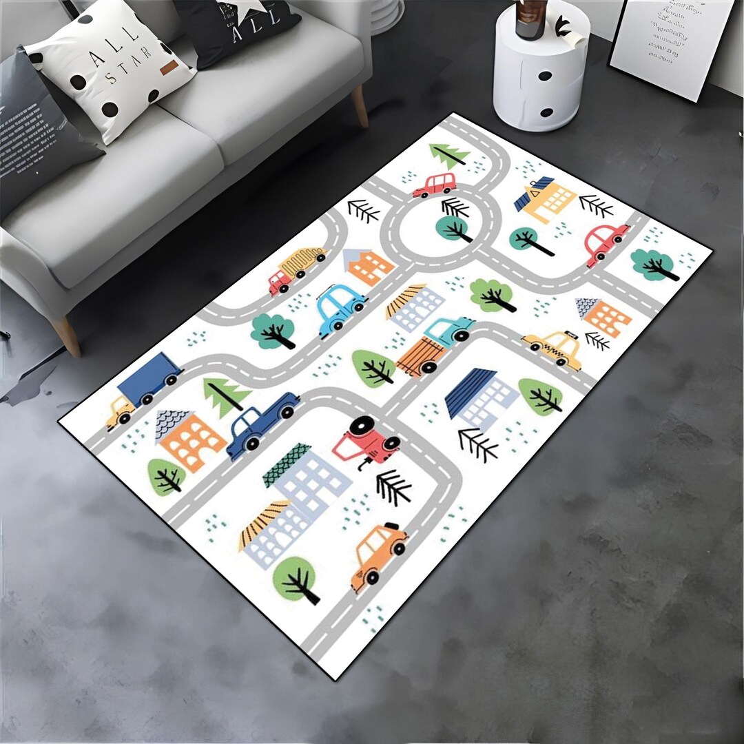 City Road Traffic Rug for Kids Room, City Map Children Carpet, Traffic ...