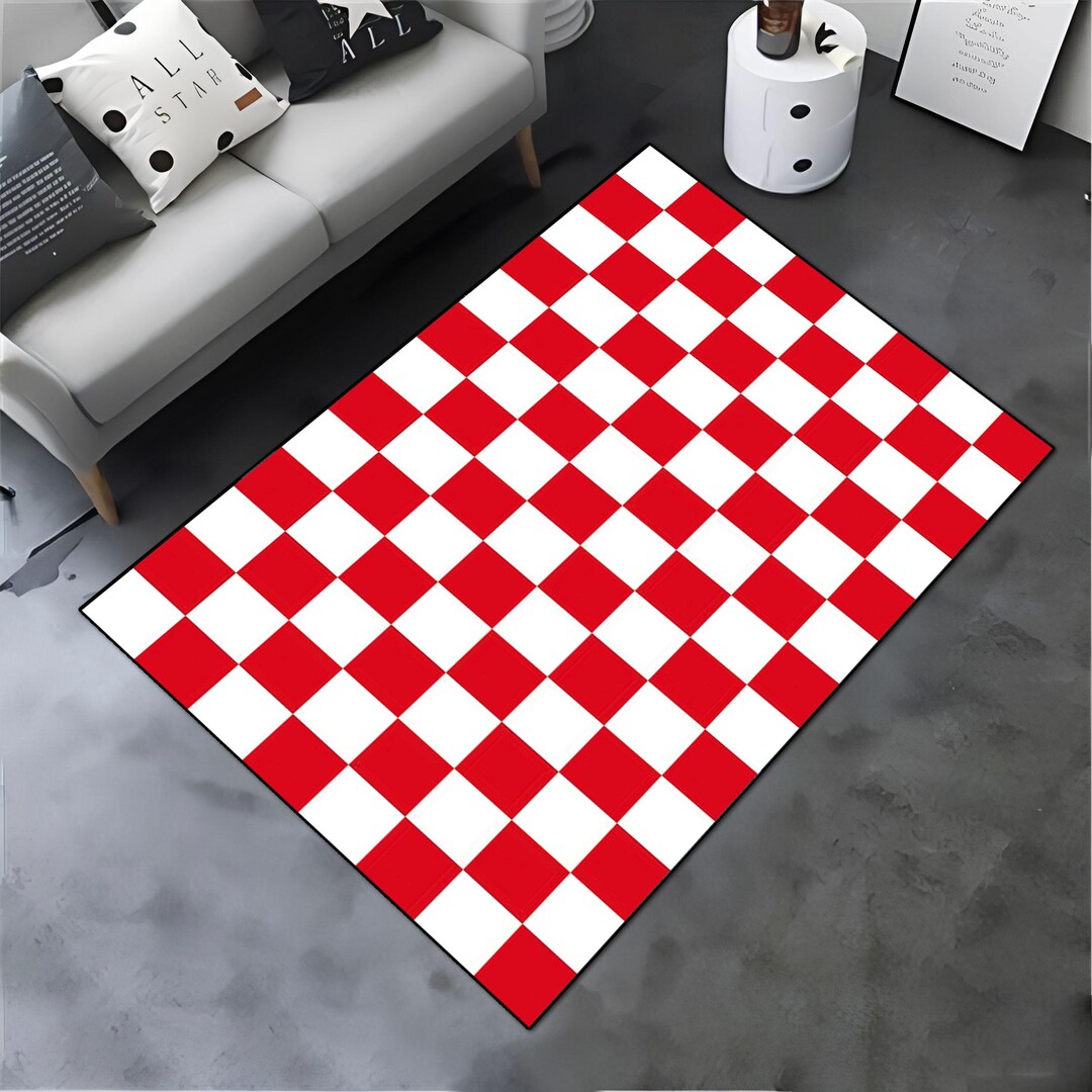 Checkers Area Rug,checkboard Rug,red and White Chessboard Rug,checkered ...