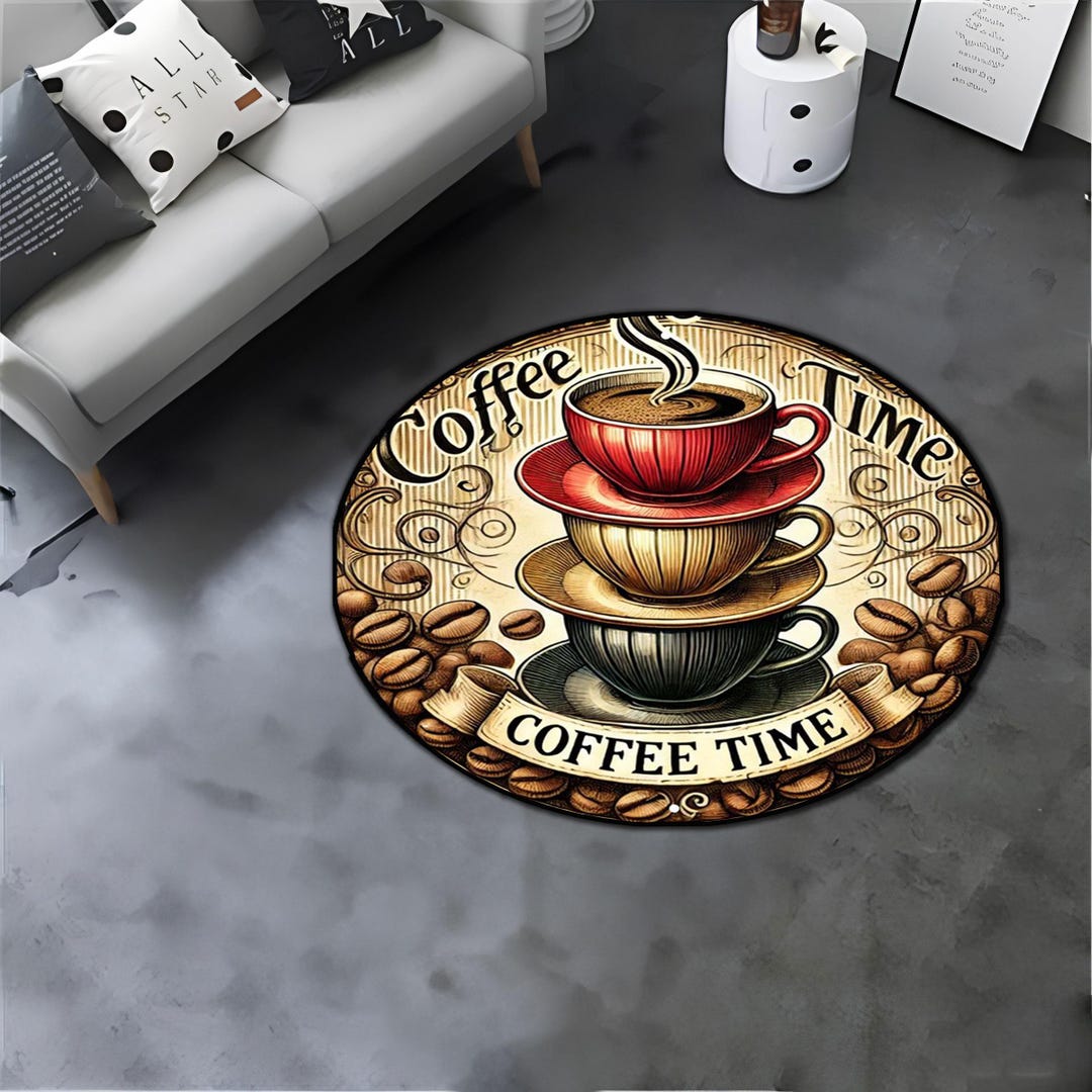 Coffee Time Decor Rug,coffee Cups Rug,coffee Beans Round Rug,modern ...