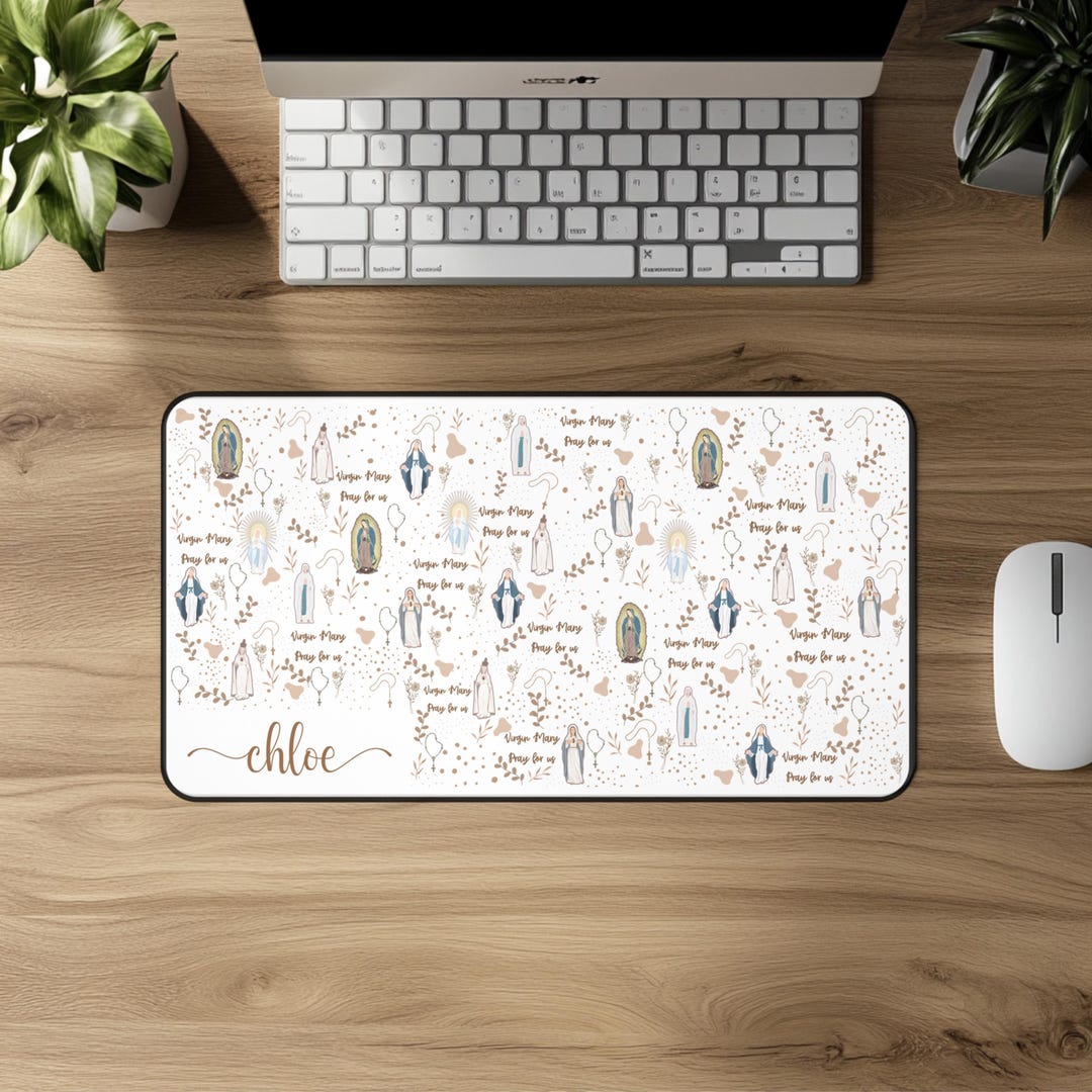 Custom Boho Name Desk Mat, Catholic Desk Mat, Marian Desk Mat ...